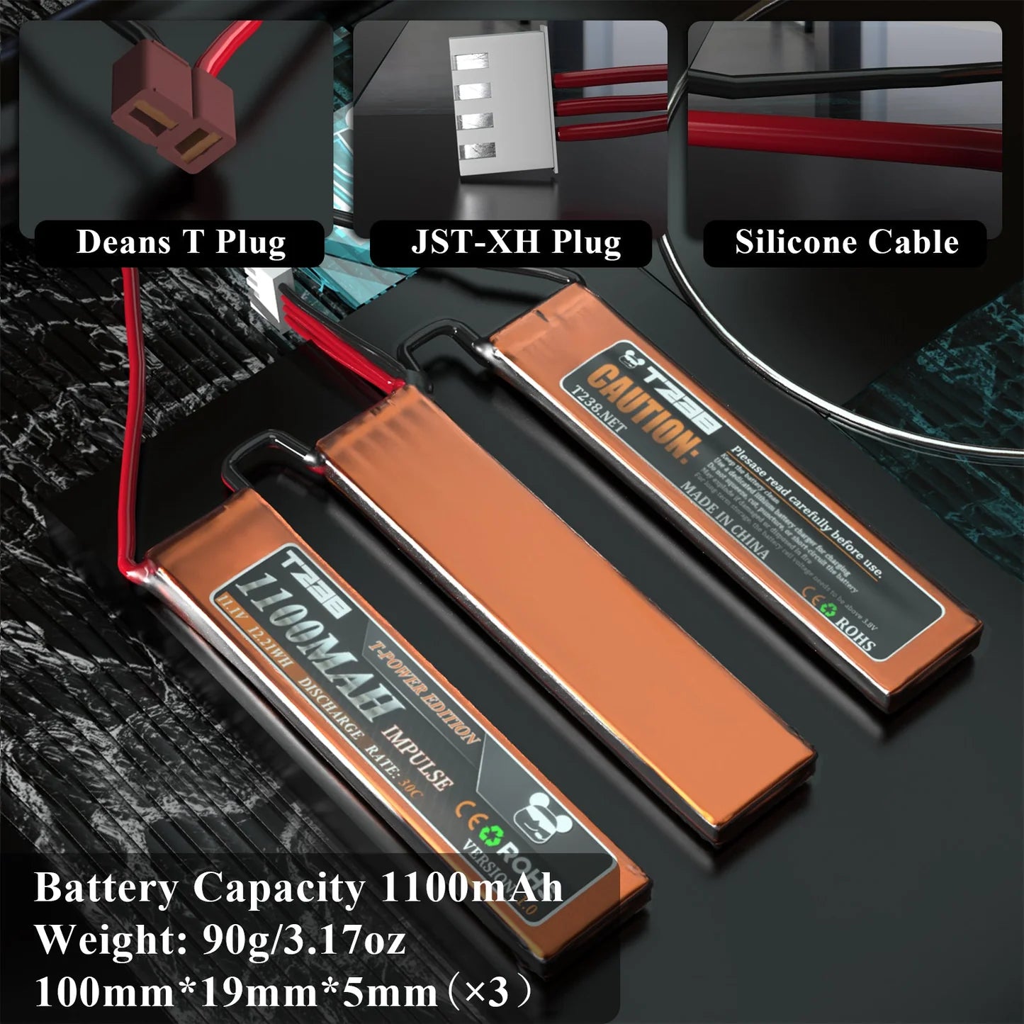 T238 Ultra Performance Airsoft lipo Battery DEANS 1100mah Tri-panel ...